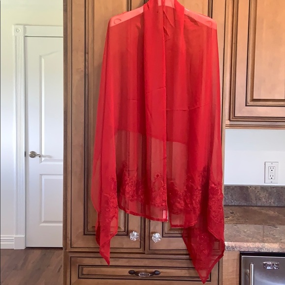 Escada | Accessories | Escada Red Sheer Scarf Wsequin Embroidere | Poshmark
